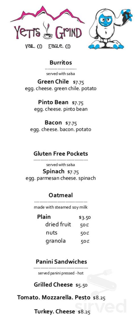 Yetis Grind Menu In Eagle Colorado Usa