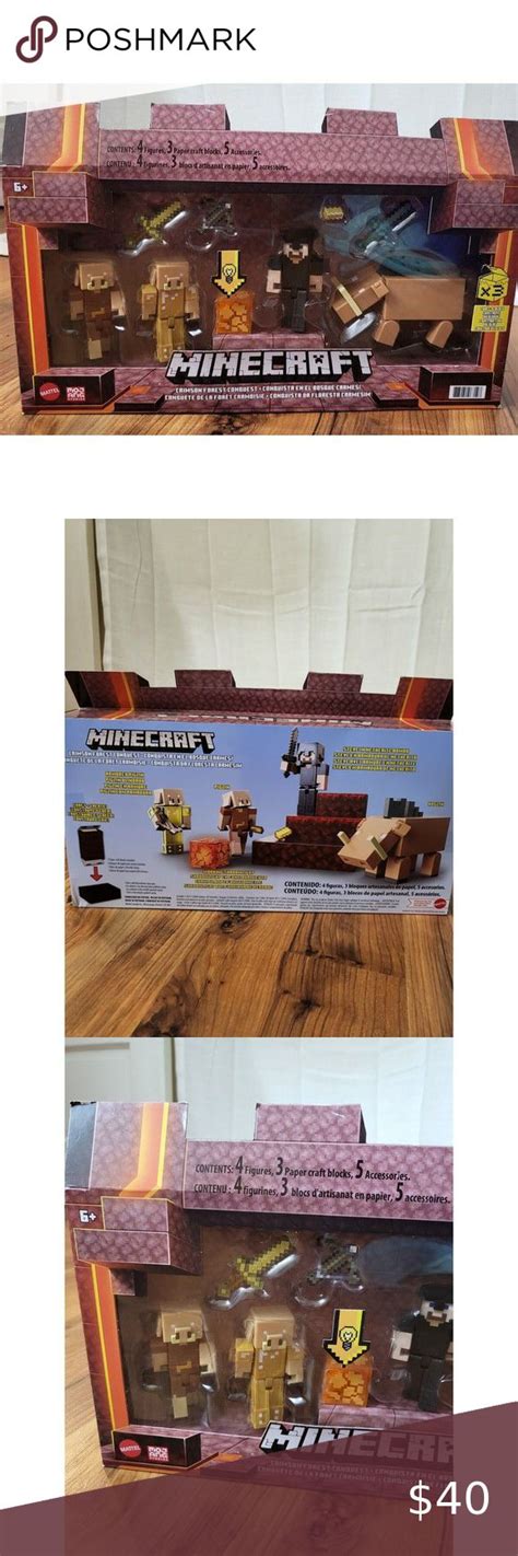 Minecraft Crimson Forest Conquest 4 Action Figures 5 Accessories Lighted Block Action Figures