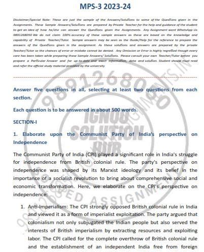 IGNOU MPS St Year Solved Assignment English Medium Combo MPS IGNOU Solved