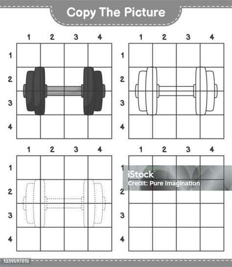 그림을 복사하여 그리드 라인을 사용하여 아령 사진을 복사합니다 교육 어린이 게임 인쇄 워크 시트 벡터 일러스트레이션 0명에 대한 스톡 벡터 아트 및 기타 이미지 Istock