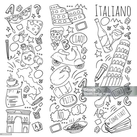Italian Language Learning Vector Pattern With Icons And National