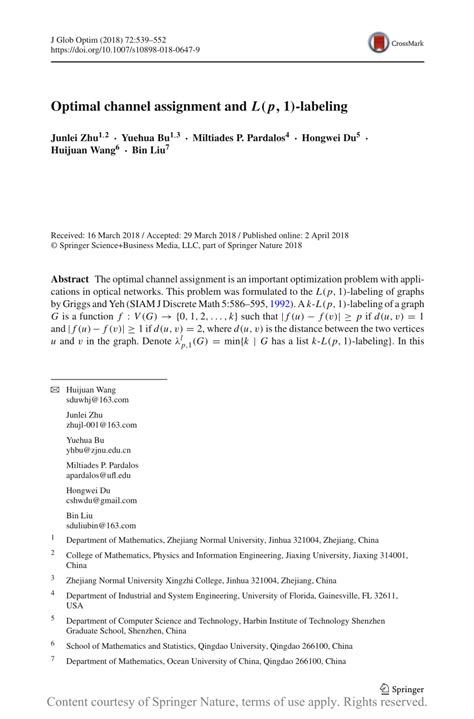 Optimal Channel Assignment And L P 1 Labeling Request PDF