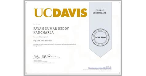 Pavan Kumar Reddy Kancharla On Linkedin Completion Certificate For Sql For Data Science