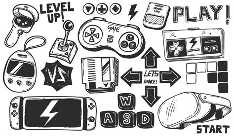 Game Hand Drawn Scribble Doodle Set Console Joystick Controller