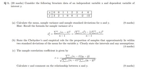 Solved Marks Consider The Following Bivariate Data Chegg