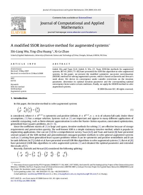 Pdf A Modified Ssor Iterative Method For Augmented Systems