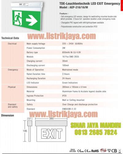 Jual Emergency Led EXIT TDE Sinar Jaya Mandiri