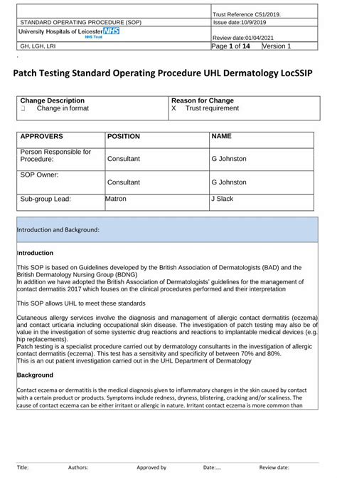 Pdf Patch Testing Standard Operating Procedure Uhl Dermatology Documentspatch · This Pdf Patch Testing Standard Operating Procedure Uhl Dermatology Documentspatch · This
