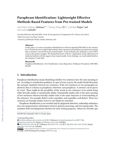 Pdf Paraphrase Identification Lightweight Effective Methods Based