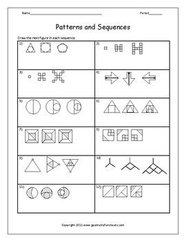 Inductive Reasoning Patterns And Sequences By Algebra Funsheets