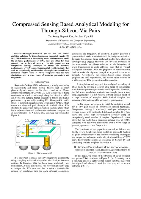 Pdf Compressed Sensing Based Analytical Modeling For Through Silicon Via Pairs