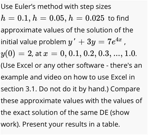 solved use euler s method with step sizes h 0 1 h 0 05
