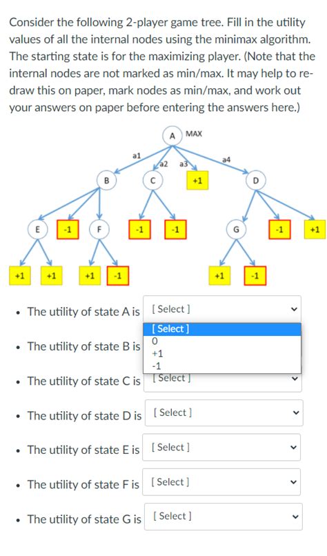 solved consider the following 2 player game tree fill in