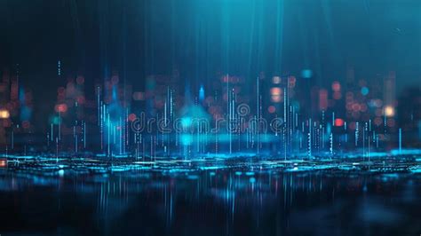 Abstract Blue Glowing Stock Market Graph Chart Cityscape At Night Stock Illustration
