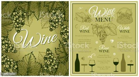 스케치 그리기 포도 샴페인 병 및 녹색 배경에 고립 된 마시는 유리가있는 와인 메뉴 포스터 라벨에 대한 스톡 벡터 아트 및 기타 이미지 Istock