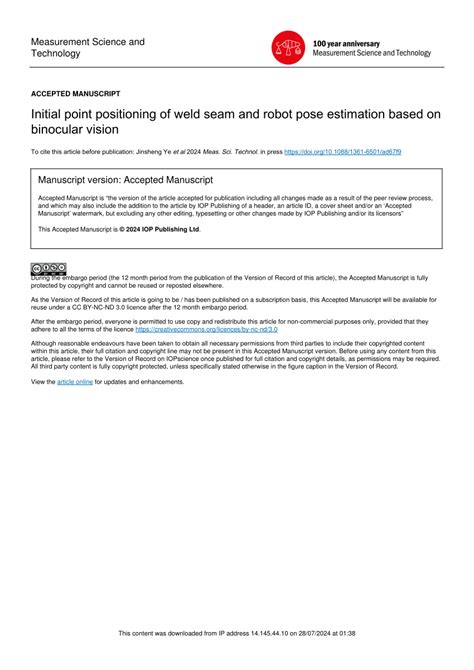 pdf initial point positioning of weld seam and robot pose estimation