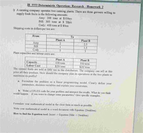 Solved Ie 3553 ﻿deterministic Operations Research Homework
