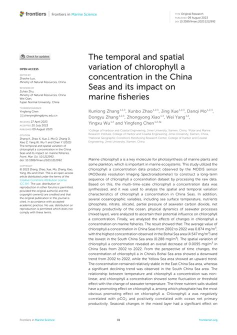 Pdf The Temporal And Spatial Variation Of Chlorophyll A Concentration
