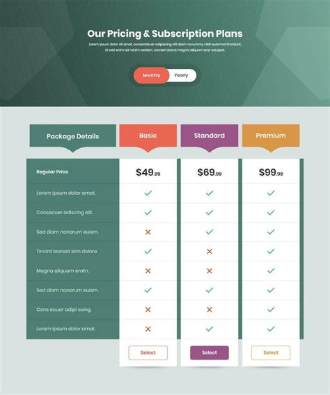 Business Subscription Pricing Comparison Table Ui Design 23366497