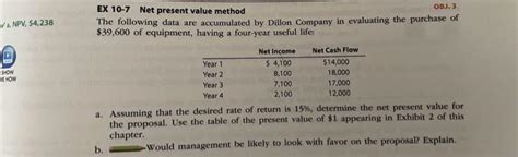 Solved EX Net Present Value Method OBJ A NPV Chegg