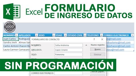 Como Crear Un Formulario De Ingreso De Datos En Excel Sin Usar Programación Youtube