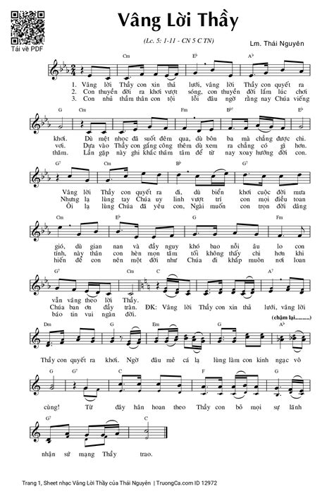 Sheet Vâng Lời Thầy Con Thả Lưới Vâng Lời Thầy Con Thả Lưới Pdf