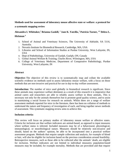 Pdf Methods Used For Assessment Of Laboratory Mouse Affective State