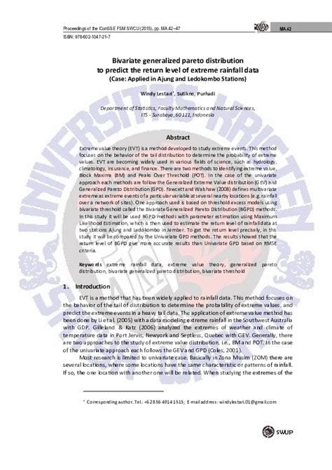 Pdf Bivariate Gpd For Extreme Rainfall Prediction