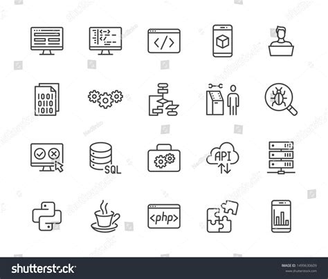 Software Development Flat Line Icons Set Stock Vector Royalty Free