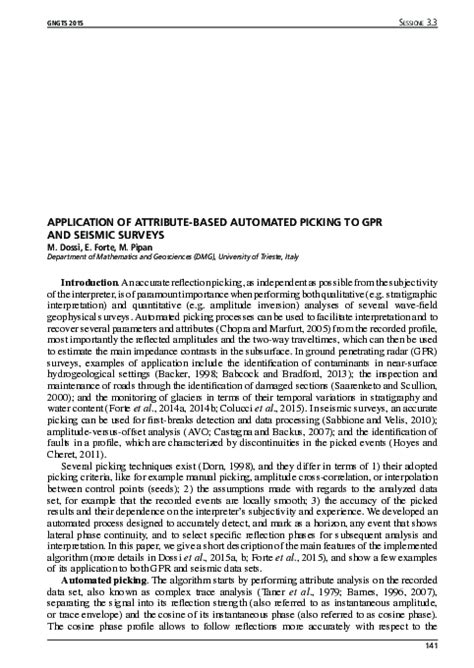 pdf application of attribute based automated picking to gpr and