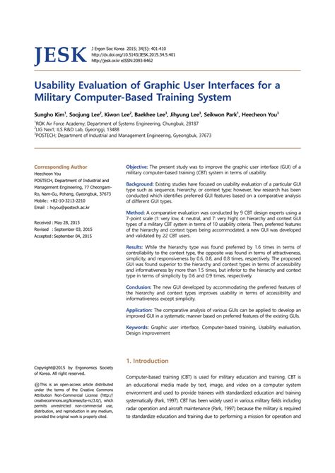 Pdf Usability Evaluation Of Graphic User Interfaces For A Military Computer Based Training System