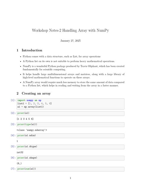 Workshop Notes 2 Handling Array With Numpy Pdf Matrix Mathematics Algebra