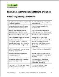 List Of Iep Accommodations Or 504 Accommodation Plan