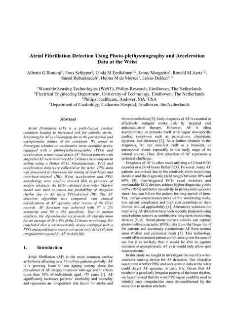 Pdf Atrial Fibrillation Detection Using Photo Plethysmography And