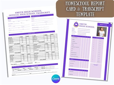Transcript Maker Report Card Template Transcript Template Homeschool