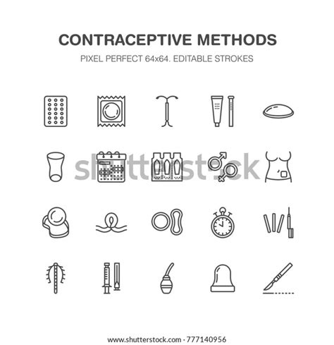 Contraceptive Methods Line Icons Birth Control Arkivvektor Royaltyfri