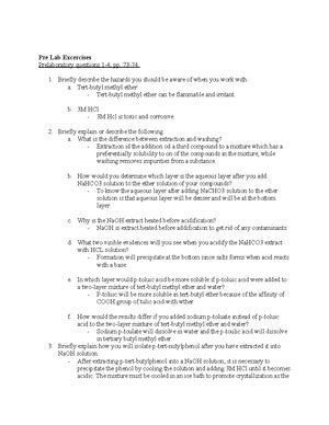 Prelab Orgo Lab Pre Lab Excercises Prelaboratory Questions And On Pp And