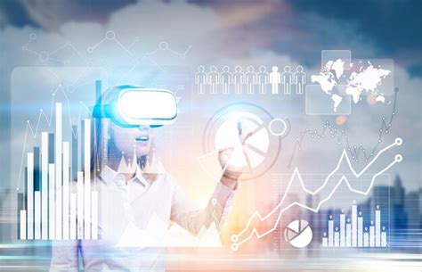 premium photo man in vr glasses and shining graphs