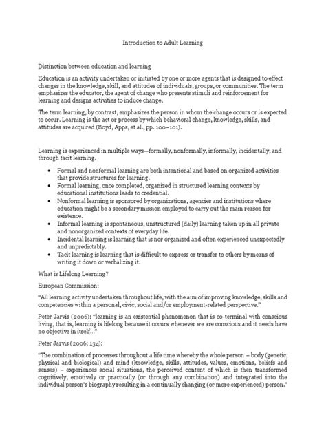 Lesson 1 Introduction To Adult Education Pdf Adult Education