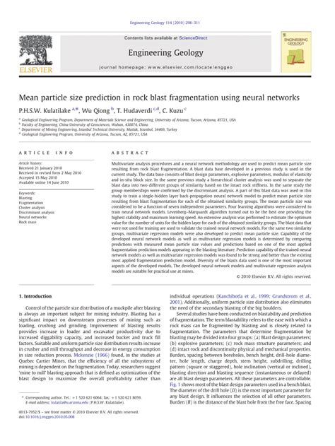 pdf mean particle size prediction in rock blast fragmentation using