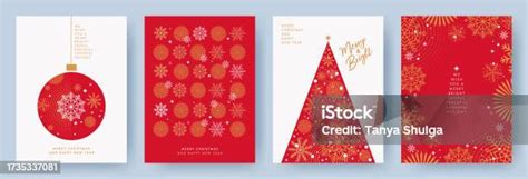 메리 크리스마스와 새해 복 많이 받으세요 인사말 카드 포스터 휴일 표지 세트 크리스마스 디자인은 빨간색 배경에 현대적인 라인