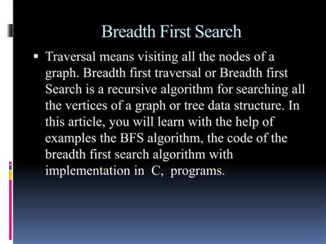Breadth First Search Algorithm With Code Ppt