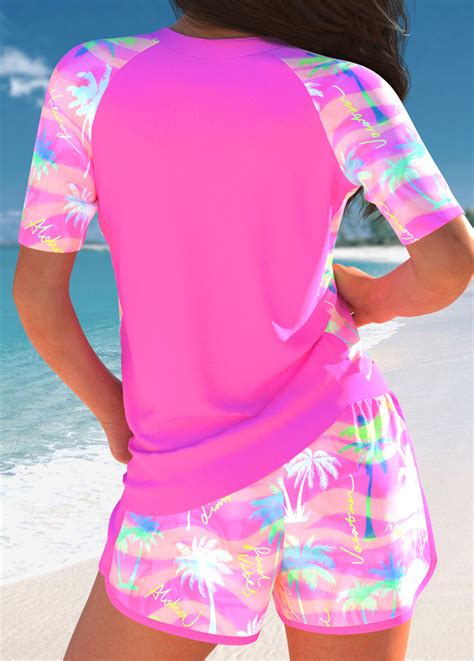 Plus Size Patchwork Neon Rose Red Tankini Set Usd 4698