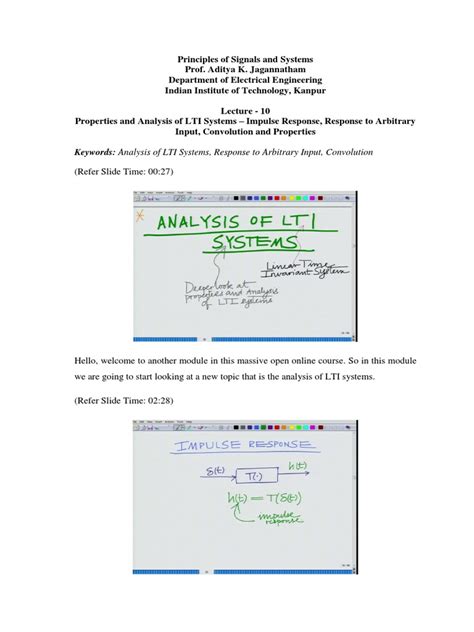 Keywords Analysis Of Lti Systems Response To Arbitrary Input Convolution Pdf Convolution