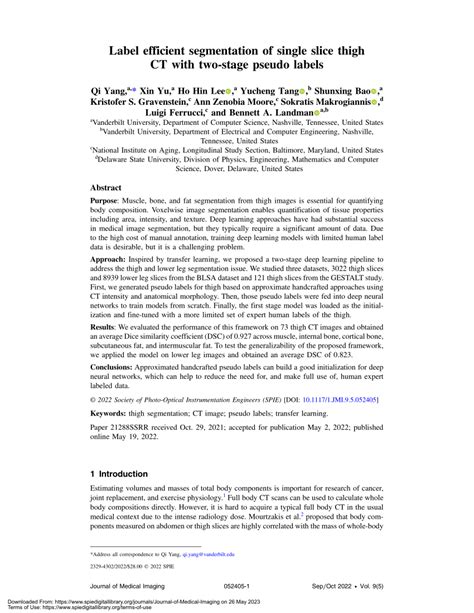 Pdf Label Efficient Segmentation Of Single Slice Thigh Ct With Two Stage Pseudo Labels