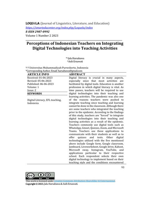 Pdf Perceptions Of Indonesian Teachers On Integrating Digital Technologies Into Teaching