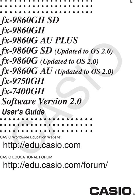 Casio Fx 9860Gii Users Manual 9860G Series Fx 9750GII Fx 7400GII Software Ver 2 0 Eng