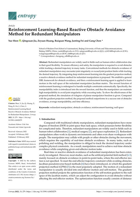 Pdf Reinforcement Learning Based Reactive Obstacle Avoidance Method