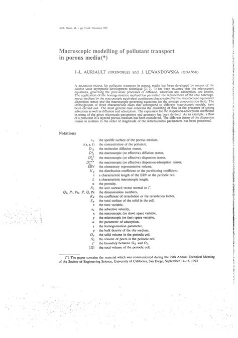pdf macroscopic modelling of pollutant transport in porous media