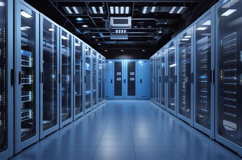 Premium AI Image Data Server Racks Hub Room With Big Data Computer